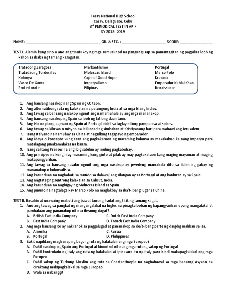 AP 7 Periodical Test | PDF