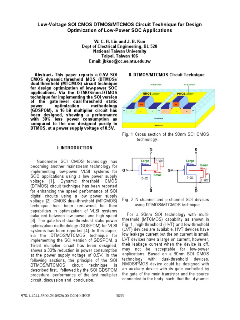 Low-Voltage SOI CMOS DTMOS/MTCMOS Circuit Technique For Design Optimization of Low-Power SOC ...
