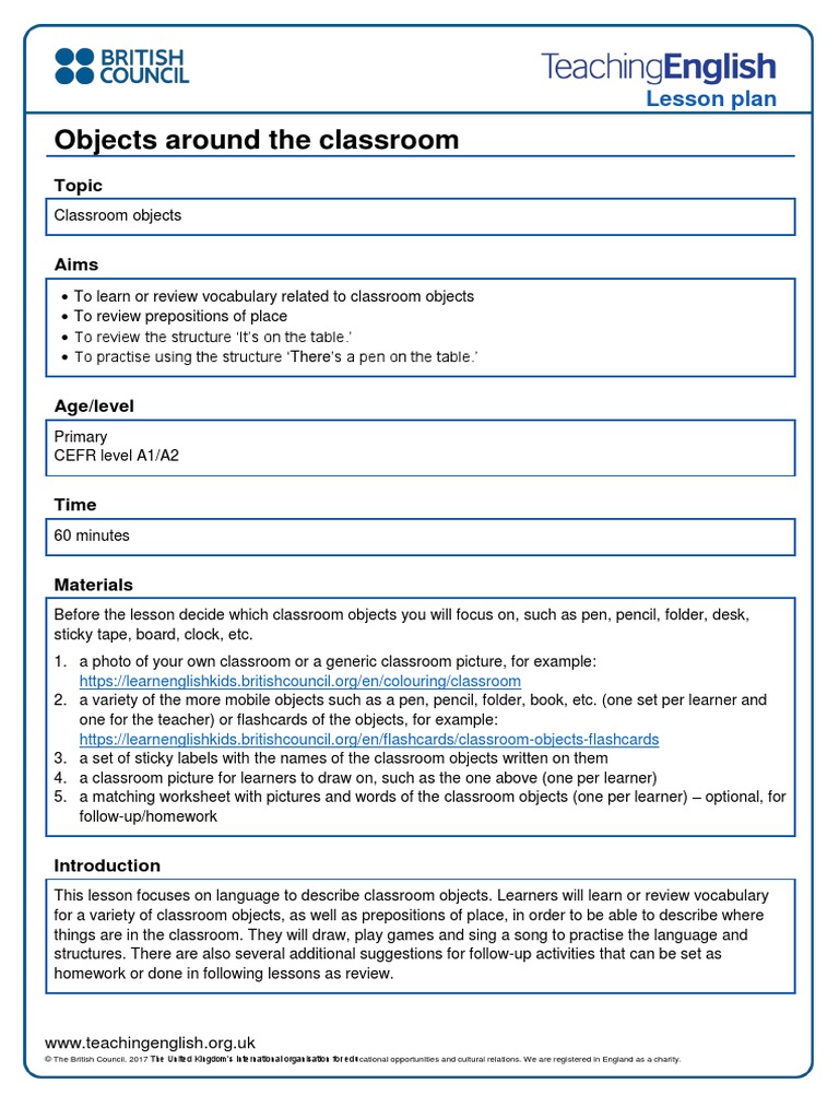 Teaching Kids Objects Around The Classroom Lesson Plan | PDF ...