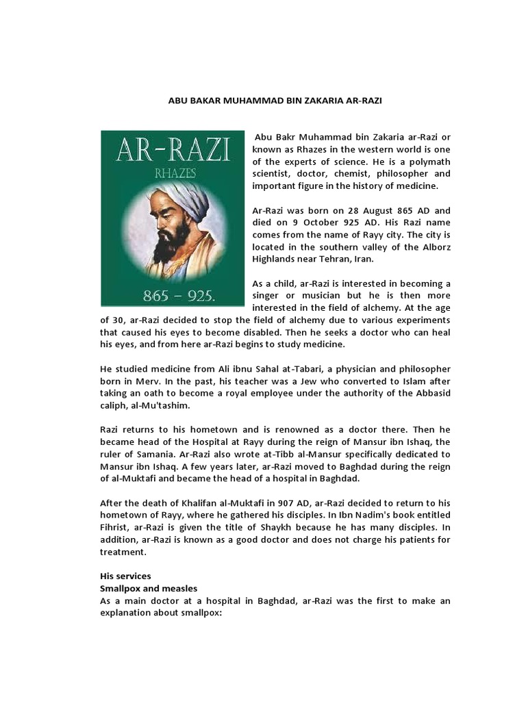 Abu Bakar Muhammad Bin Zakaria Ar-Razi | PDF | Allergy | Medicine