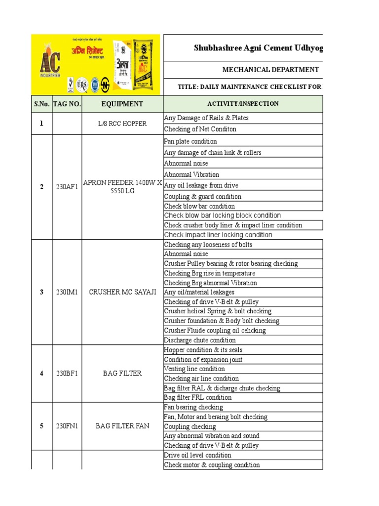 Daily maintenance checklist for LS crusher | PDF | Belt (Mechanical ...