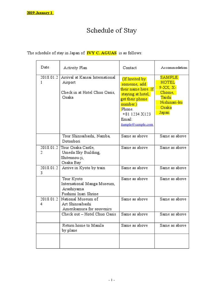 Sample Accomplished Daily Schedule | Download Free PDF | Hotel And ...