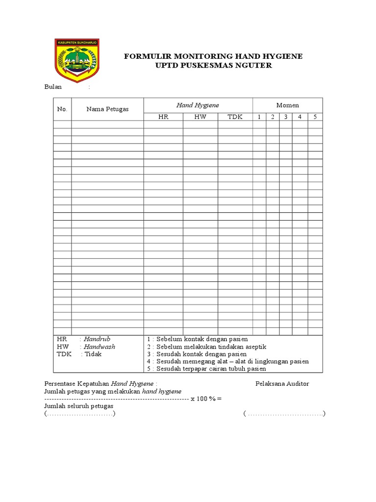 Formulir Monitoring Hand Hygiene | PDF