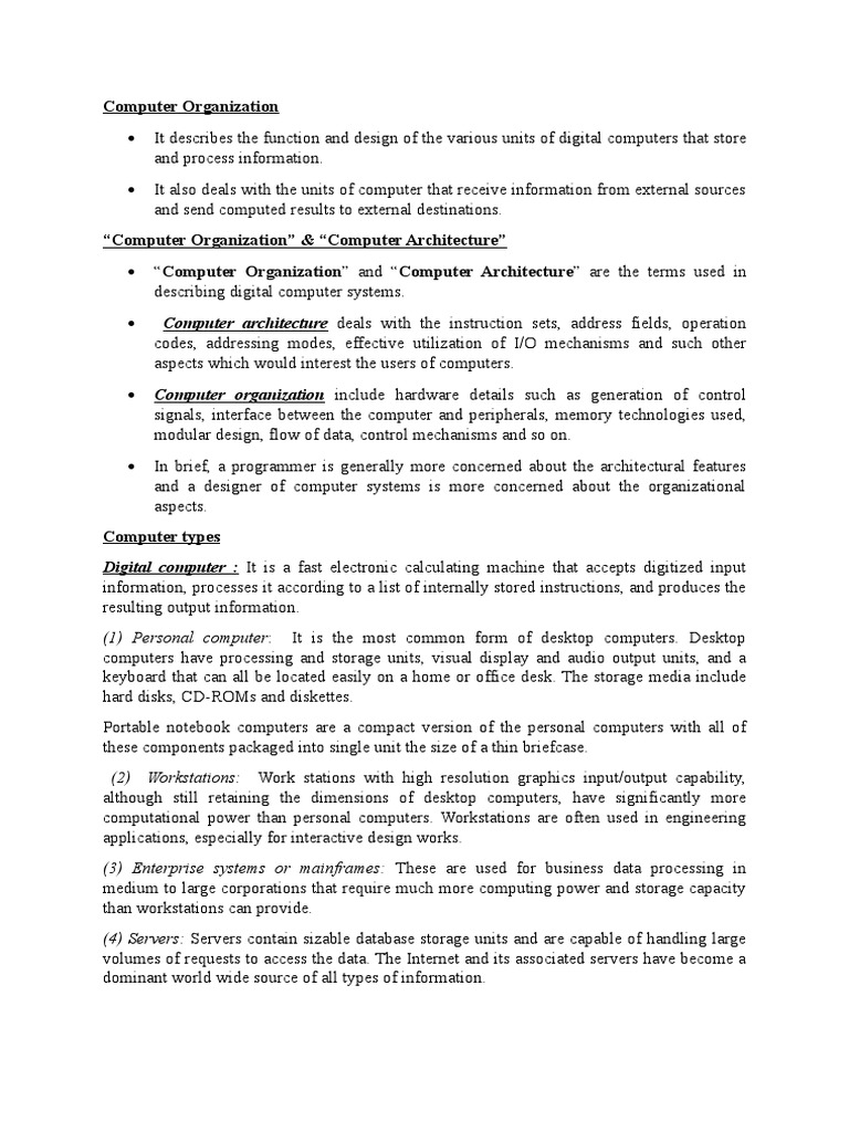 Computer Organization: Digital Computer: It Is A Fast Electronic ...