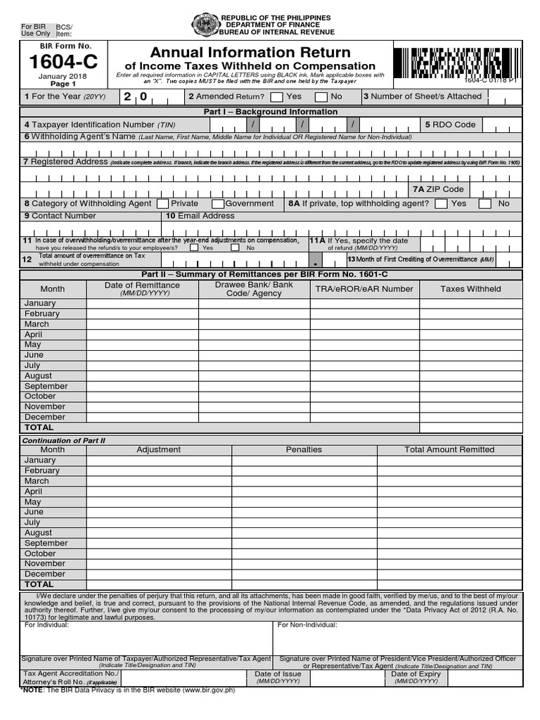 1604C | PDF | Withholding Tax | Tax Refund