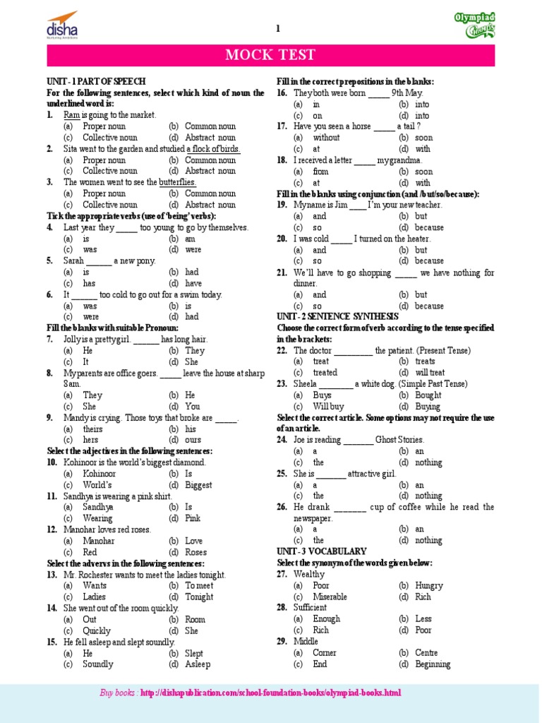 Mock Test - 1 English | PDF | Noun | Syntactic Relationships