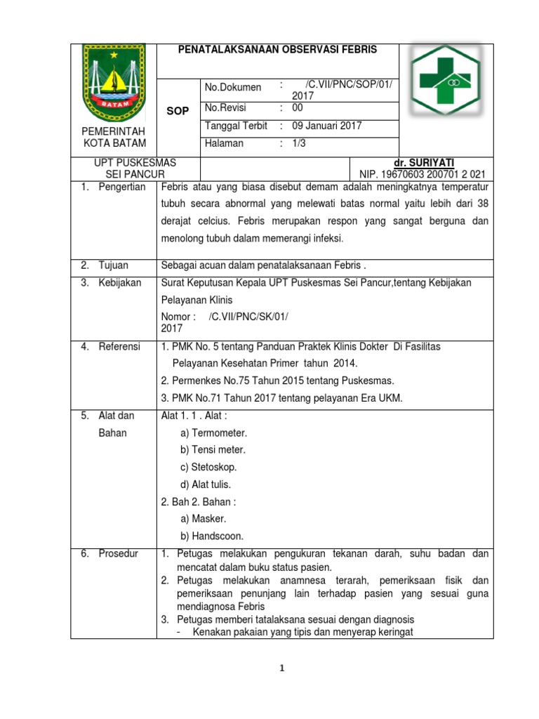 Sop Observasi Febris | PDF