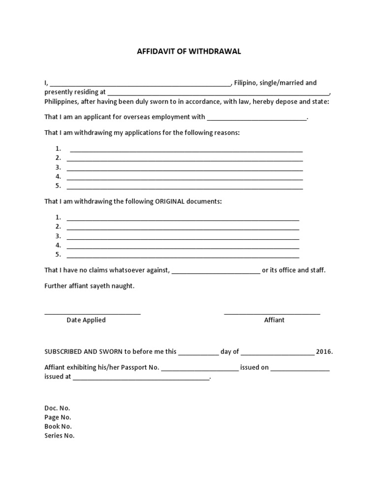 Affidavit of Withdrawal | Download Free PDF | Legal Communication ...