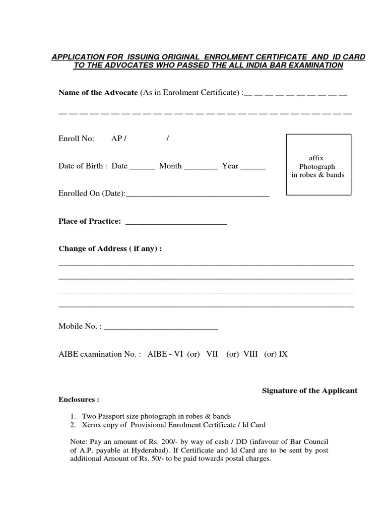 Application For Issuing Original Enrolment Certificate and Id Card PDF ...