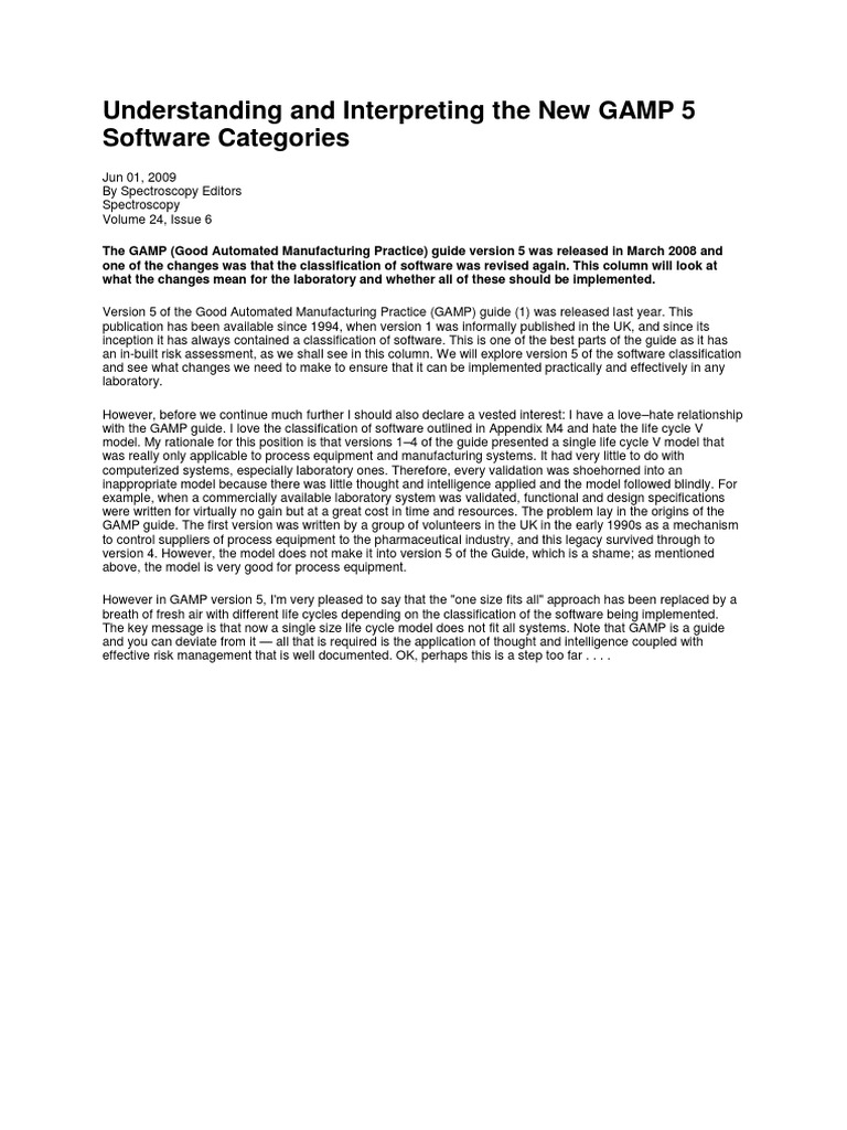 Understanding and Interpreting The New GAMP 5 Software Categories | PDF ...