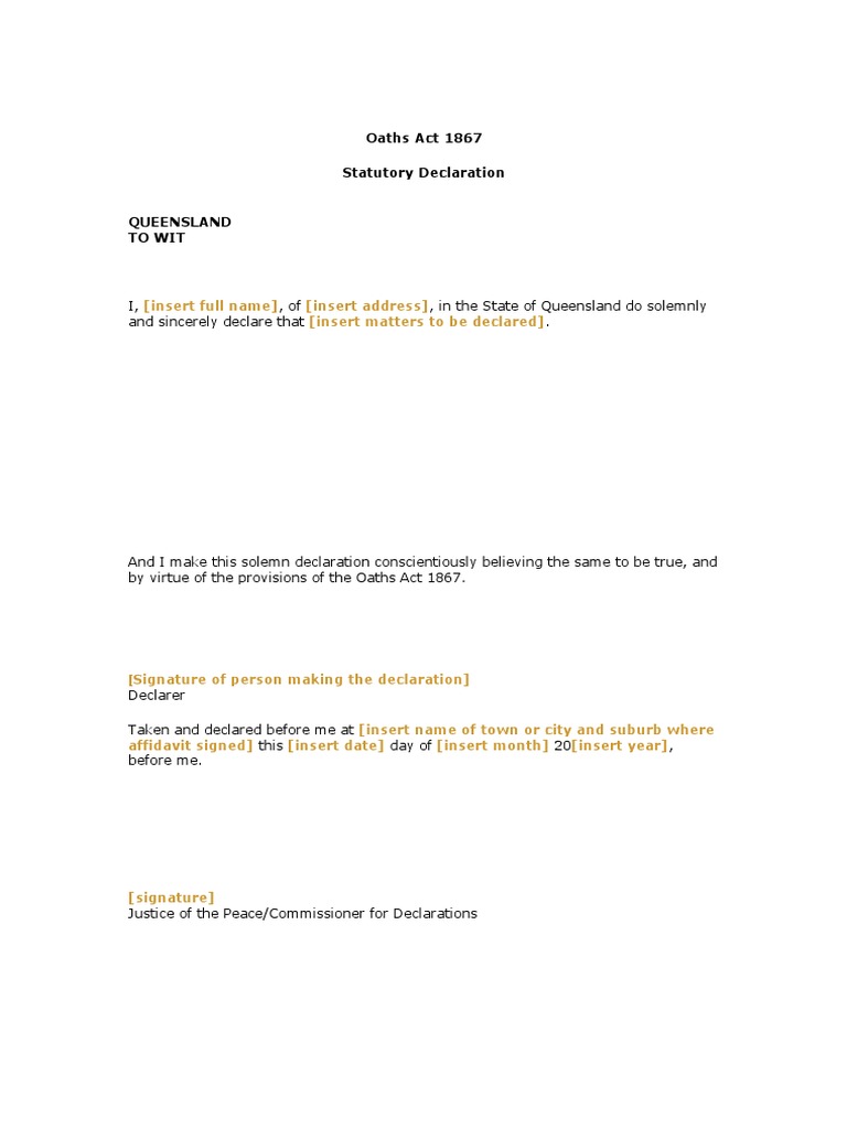 Queensland Statutory Declaration Template | PDF | Politics | Law