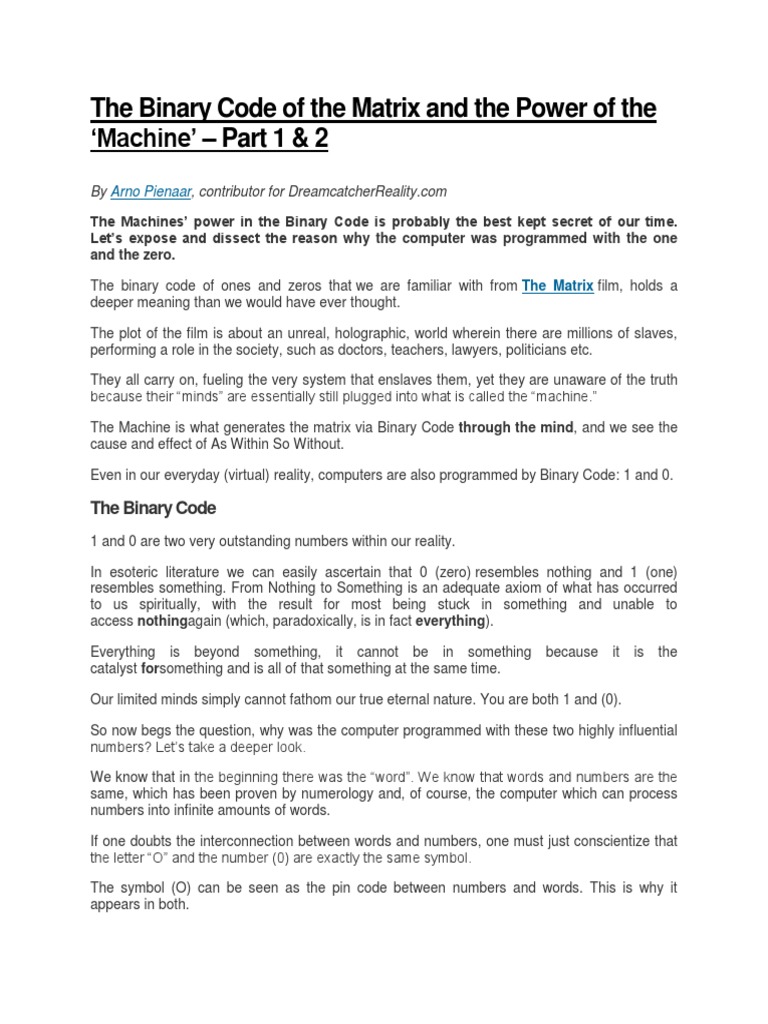 The Binary Code of The Matrix and The Power of The | PDF | Mind ...