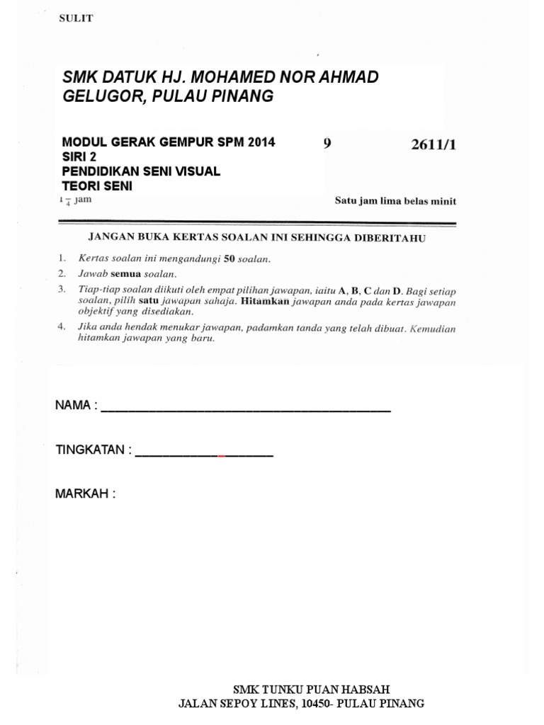 Peperiksaan Percubaan SPM 2014 Seni Visual | PDF | Seni