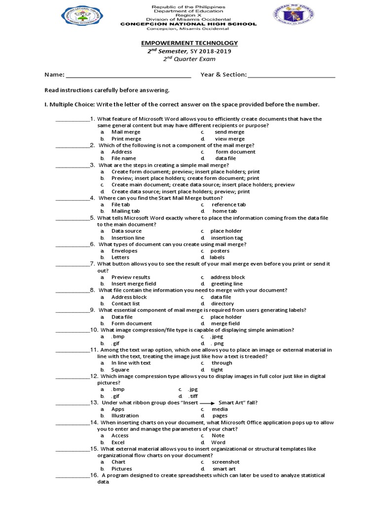 EMP TECH 4rd Quarter Exam | PDF | File Format | Microsoft Excel