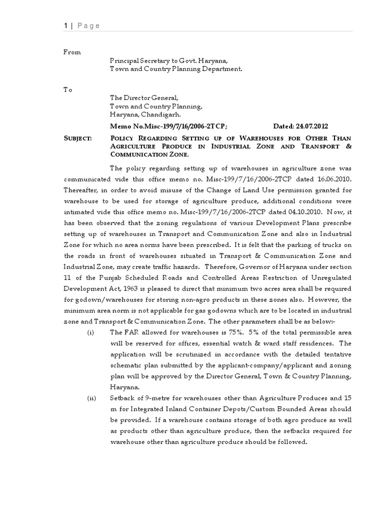 Warehouse Policy 24.07.2012 | PDF | Warehouse | Zoning