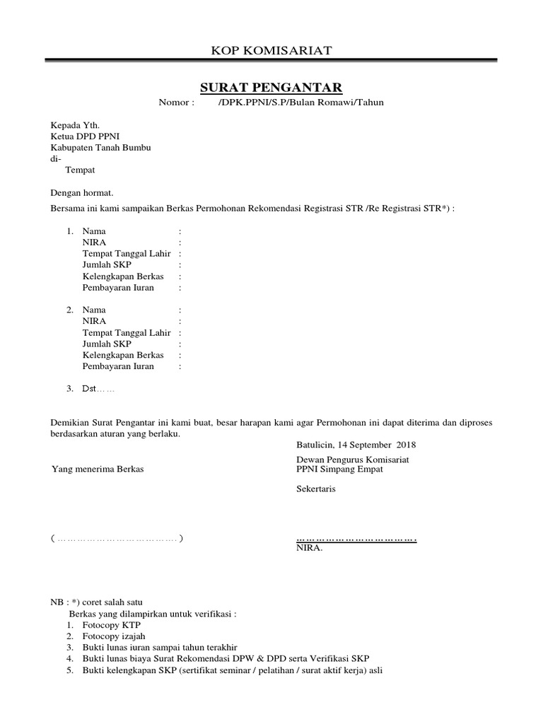 Contoh Surat Pengantar STR | PDF