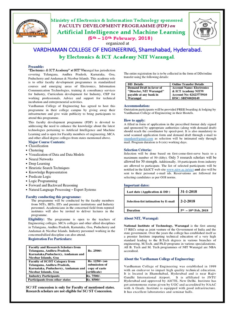 VARDHAMAN COLLEGE OF ENGINEERING, Shamshabad, Hyderabad.: Artificial ...
