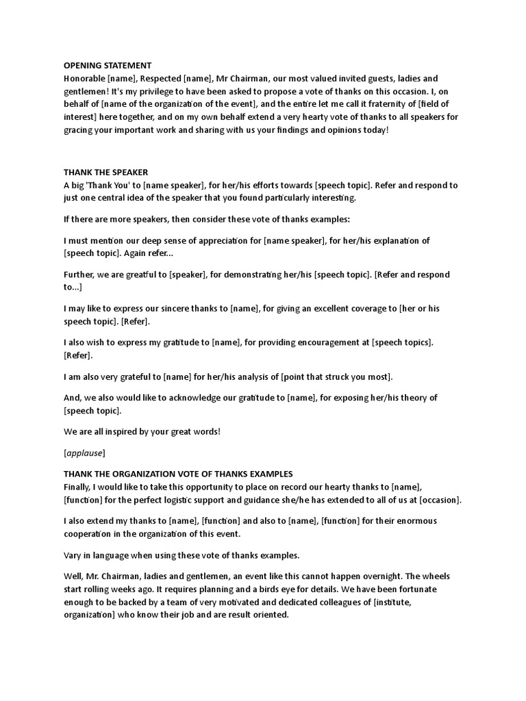 Vote of Thanks | PDF | Gratitude | Cognition
