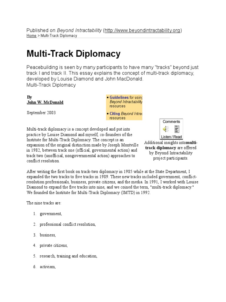 Multi Track Diplomacy | PDF | Psychology | Psychological Concepts