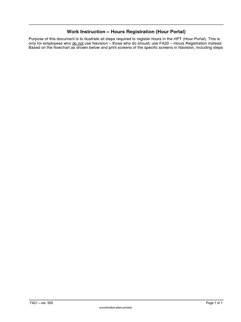 Work Instruction - Hours Registration (Hour Portal) : FA21 - Rev. 003 ...