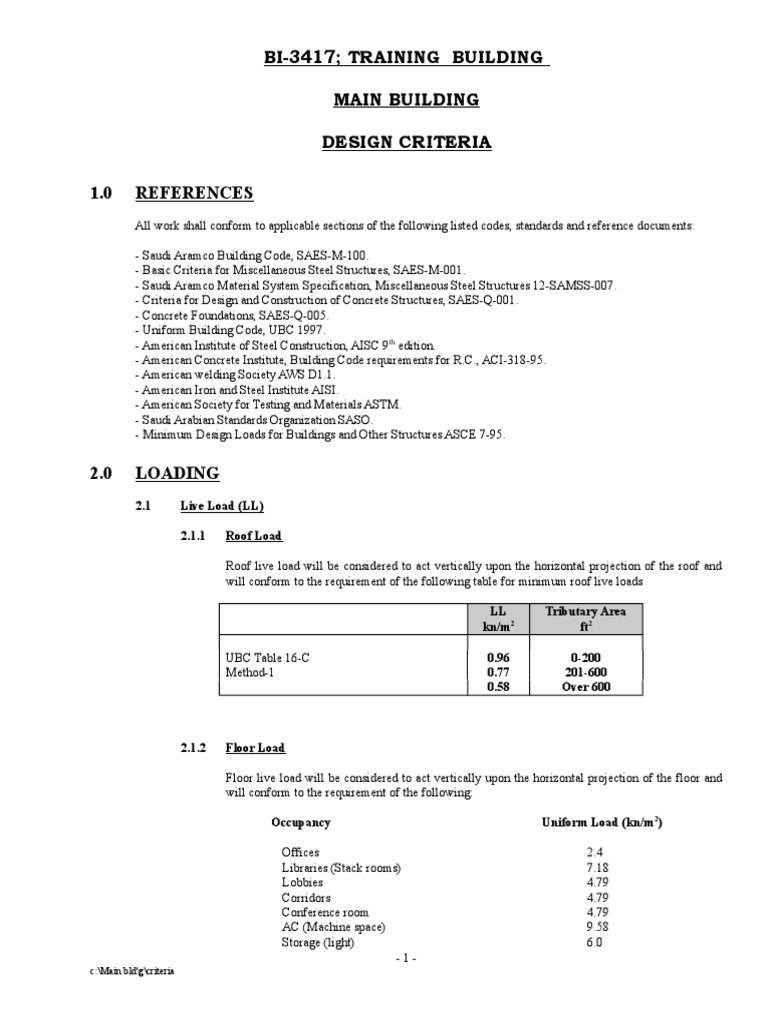 Bi-3417 Training Building Main Building Design Criteria 1.0 References ...