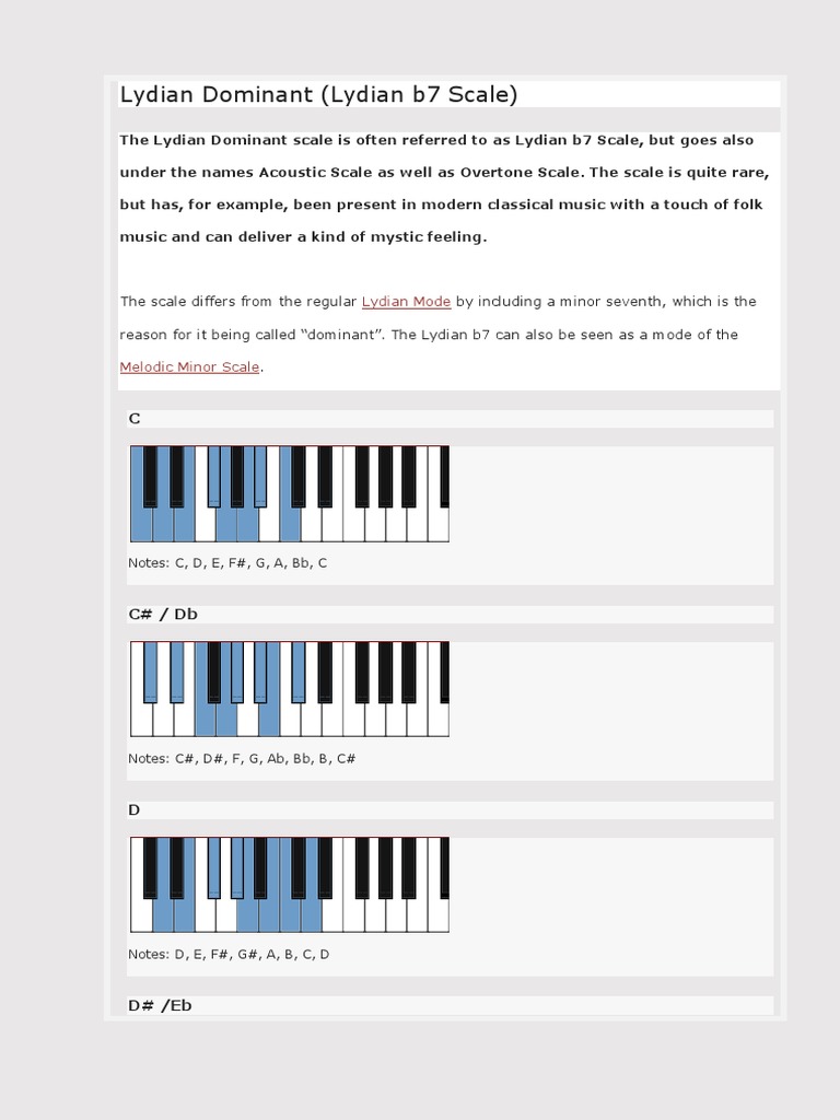 Lydian b7 Scales For Piano (Lydian Dominant) - Overview With Pictures ...