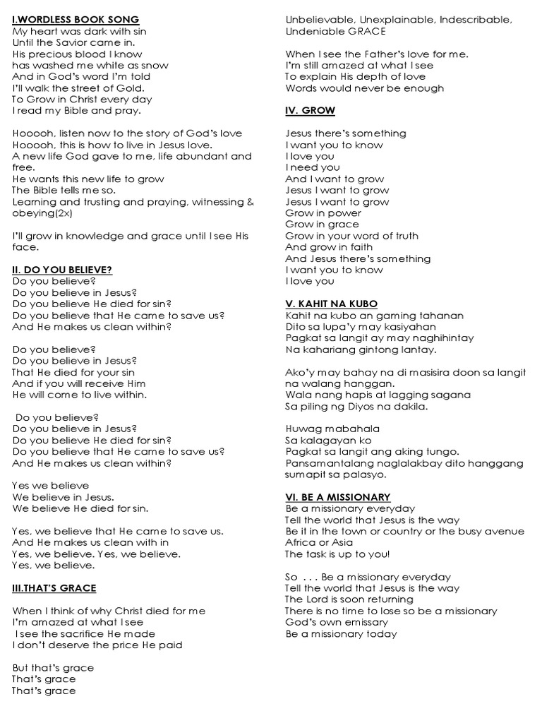 Wordless Book Song Lyrics Download Free PDF Systematic Theology Jesus