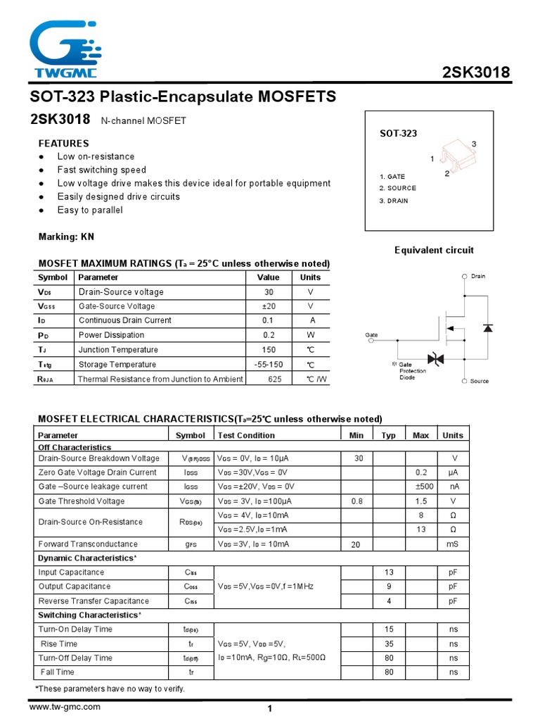 SOT-323 Plastic-Encapsulate Mosfets 2SK3018: N-Channel MOSFET | PDF | Mosfet | Physical Quantities