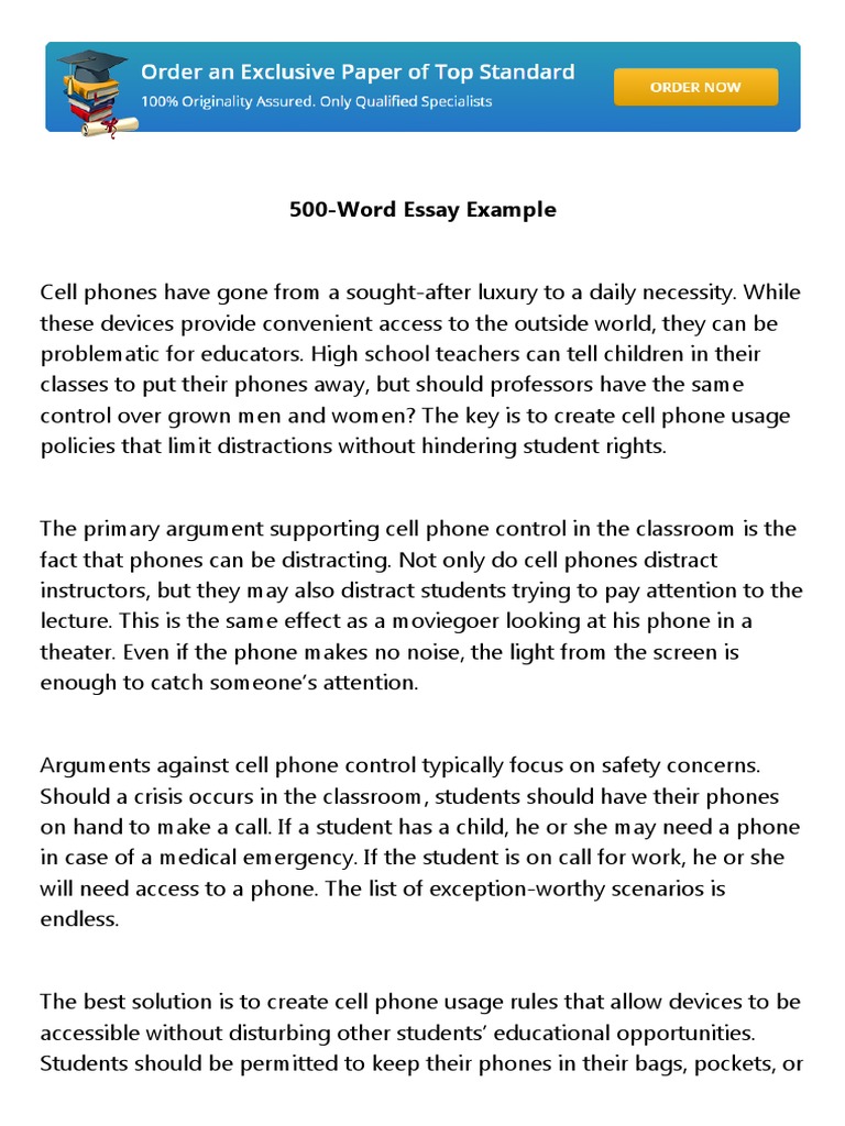 500 Word Essay Example | PDF | Classroom | Mobile Phones