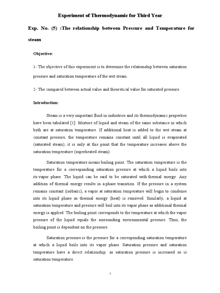 Experiment of Thermodynamic For Third Year Exp. No. (5) :the ...