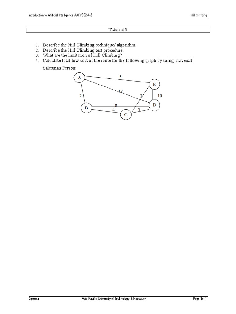 Tutorial 9 Hill Climbing | PDF