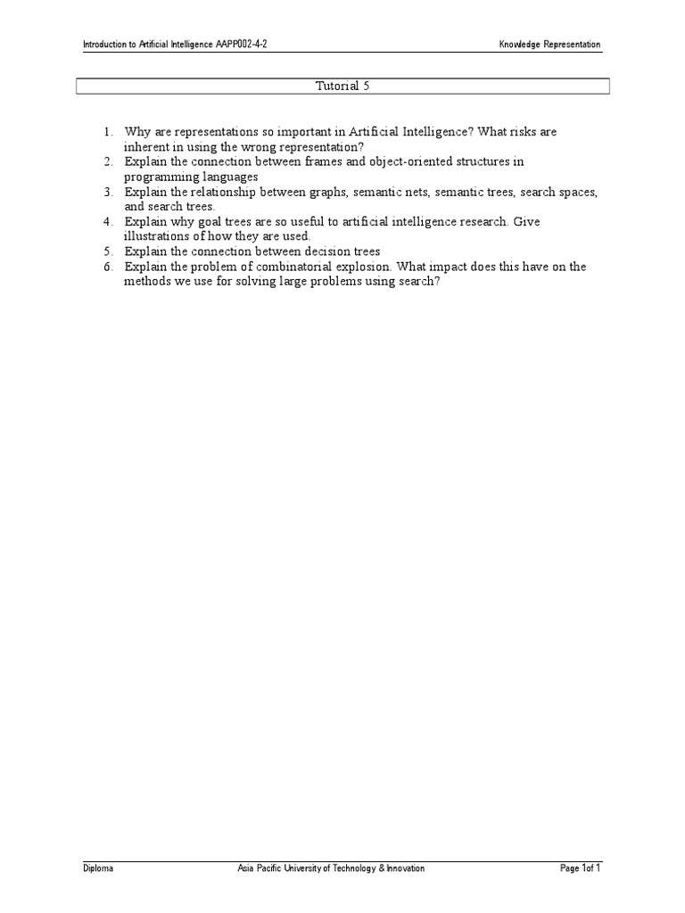 Tutorial 5 Knowledge Representation | PDF | Knowledge Representation And Reasoning | Artificial ...