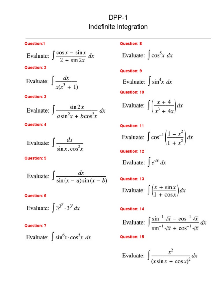 DPP-1 - Indefinite Integration | PDF