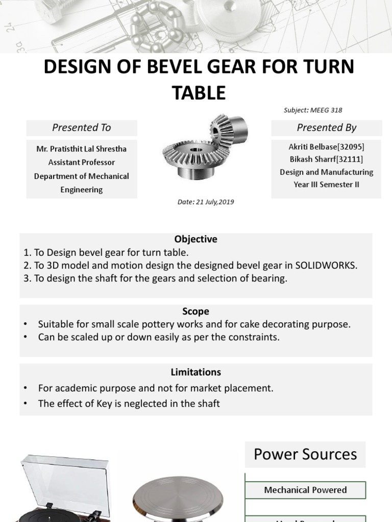 Design of Bevel Gear For Turn Table (Done) | PDF | Gear | Mechanical ...