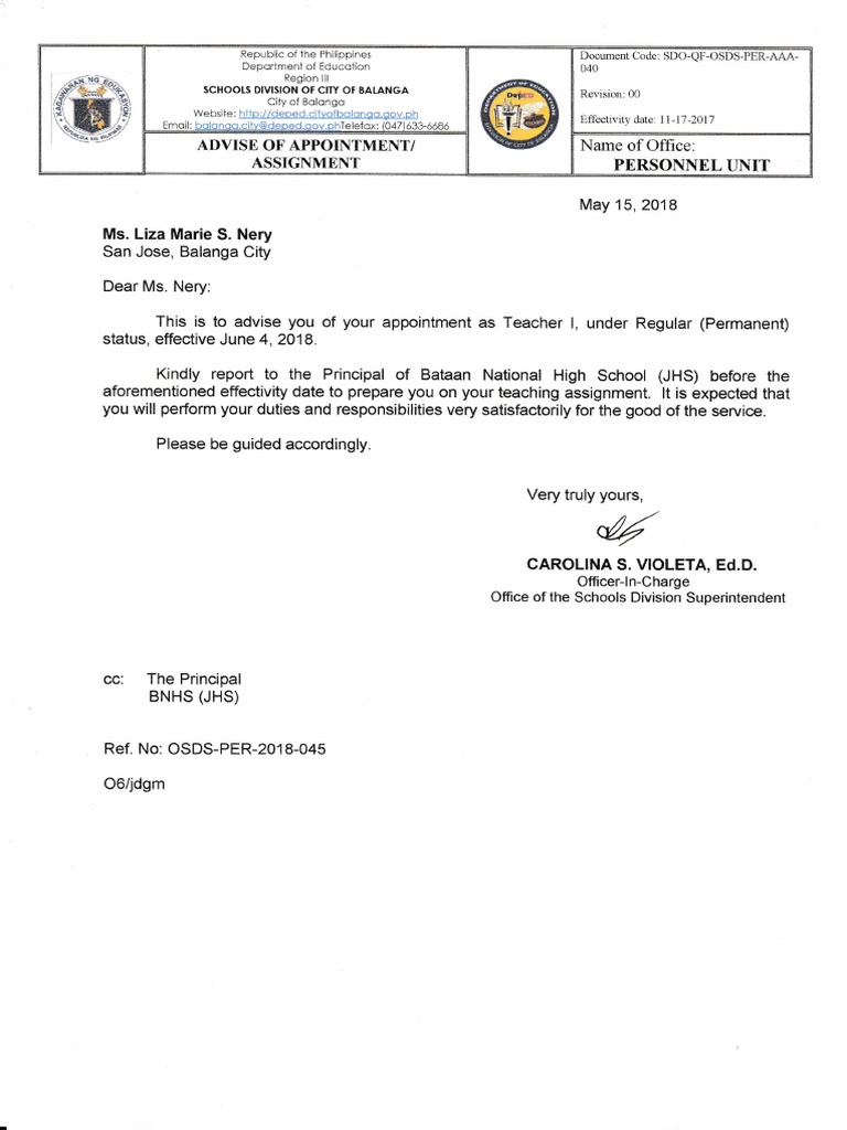 Personnel Linit: Adyise Appo$ (Tment/ Assignment of Office | PDF