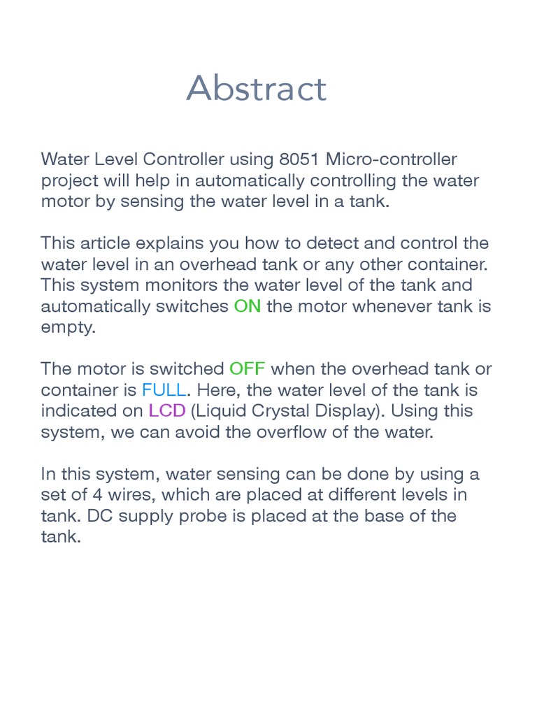 Water Level Controller using 8051 Microcontroller | PDF | Electric ...