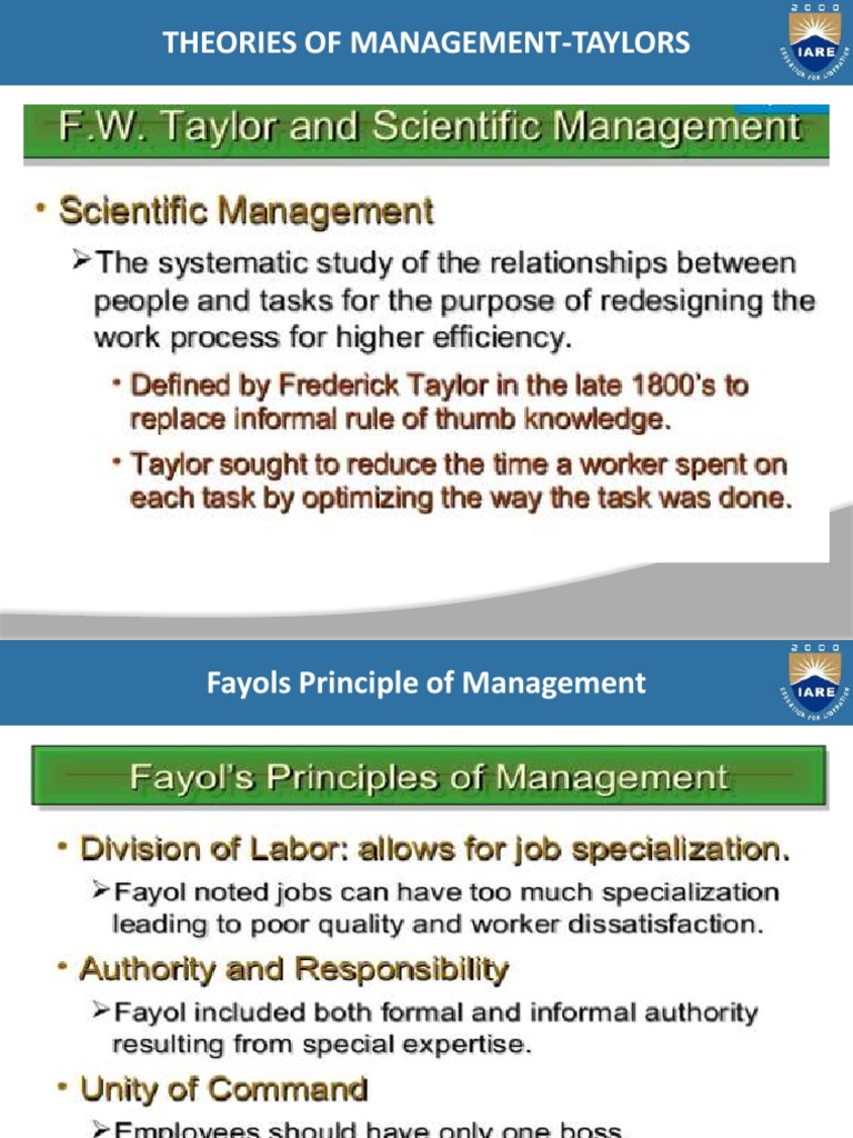 Theories of Management-Taylors | PDF