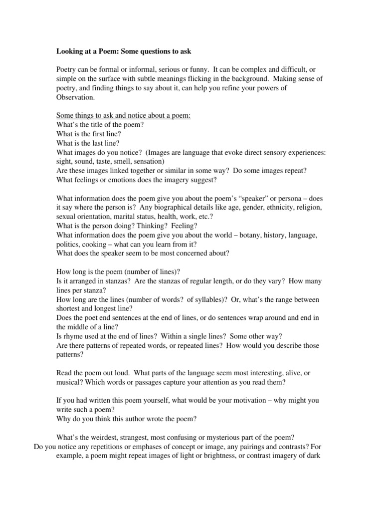 Analyzing Poetry: Key Questions and Insights | PDF | Poetry | Linguistics