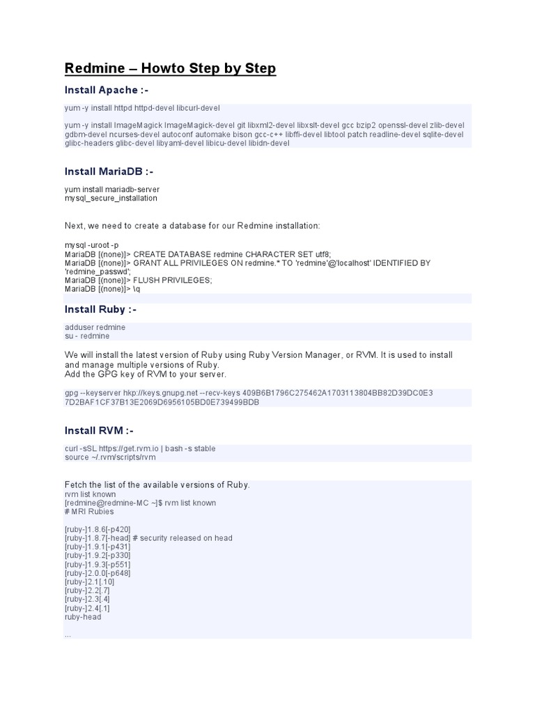 Redmine Howto Step By Step Install Apache Pdf Apache Server Ruby Programming
