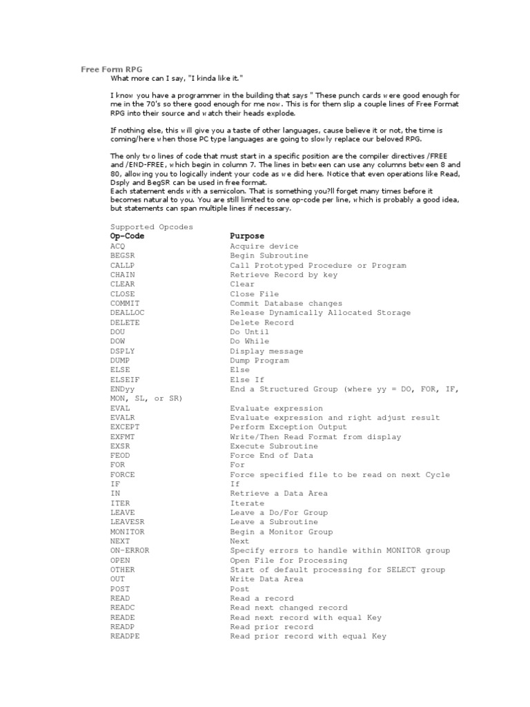 Free Form RPG PDF | PDF | Ibm Rpg | Computer Data