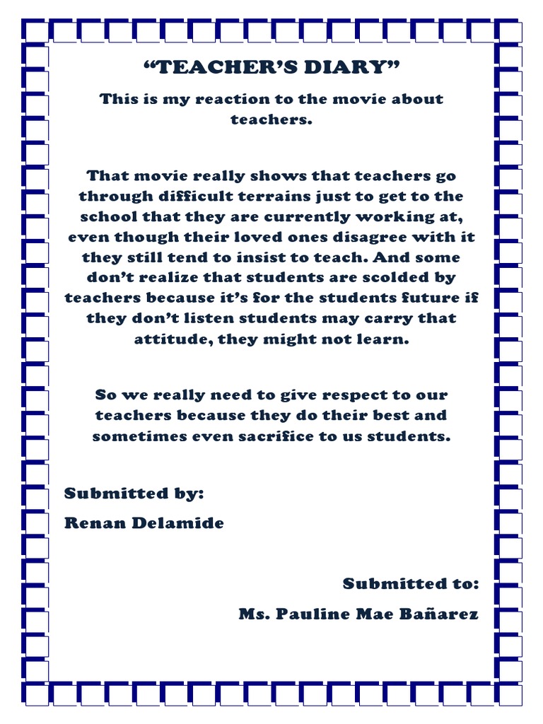 "Teacher'S Diary": Submitted By: Renan Delamide | PDF
