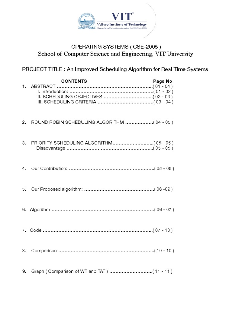 School of Computer Science and Engineering, VIT University: Operating Systems (Cse-2005) | PDF
