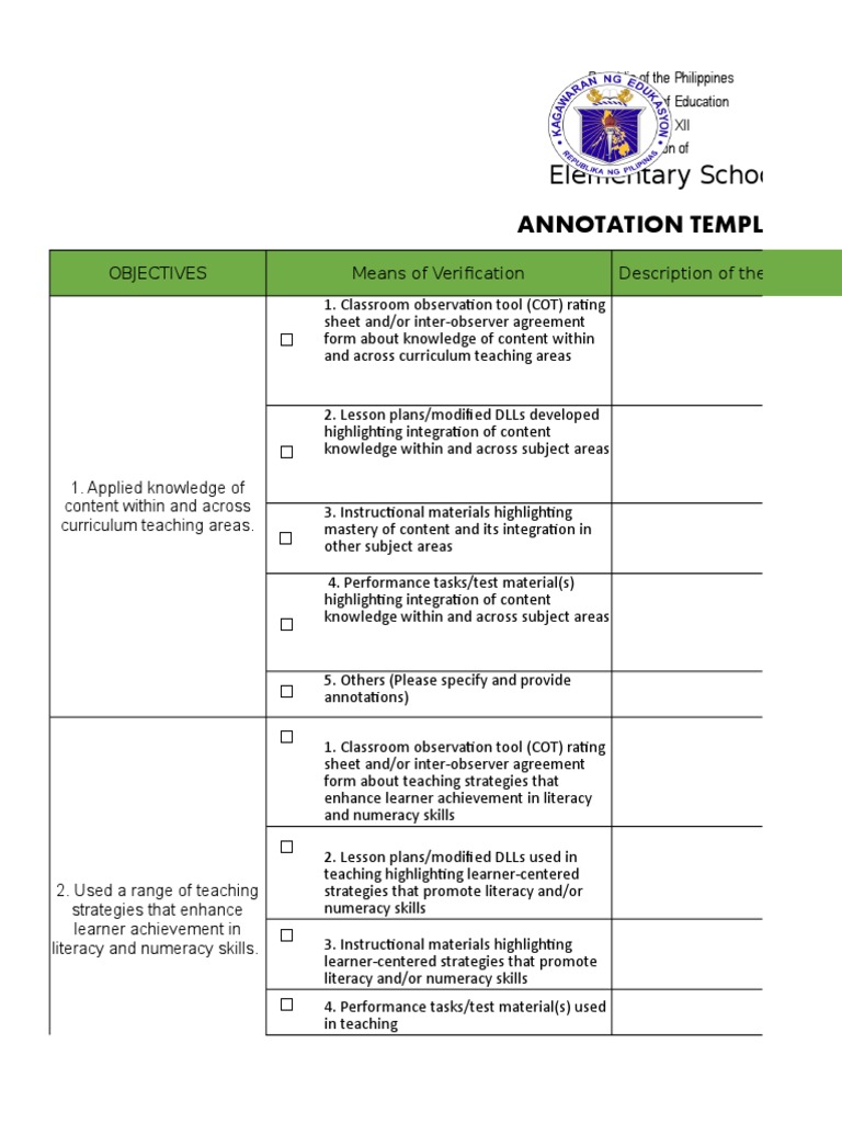 DepEd Portfolio Annotation Template | PDF | Educational Assessment ...