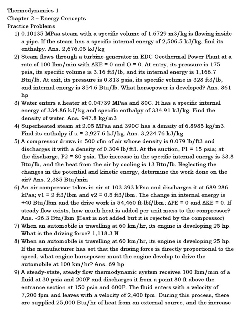 Thermodynamics Energy Practice Problems | PDF | Enthalpy | Horsepower