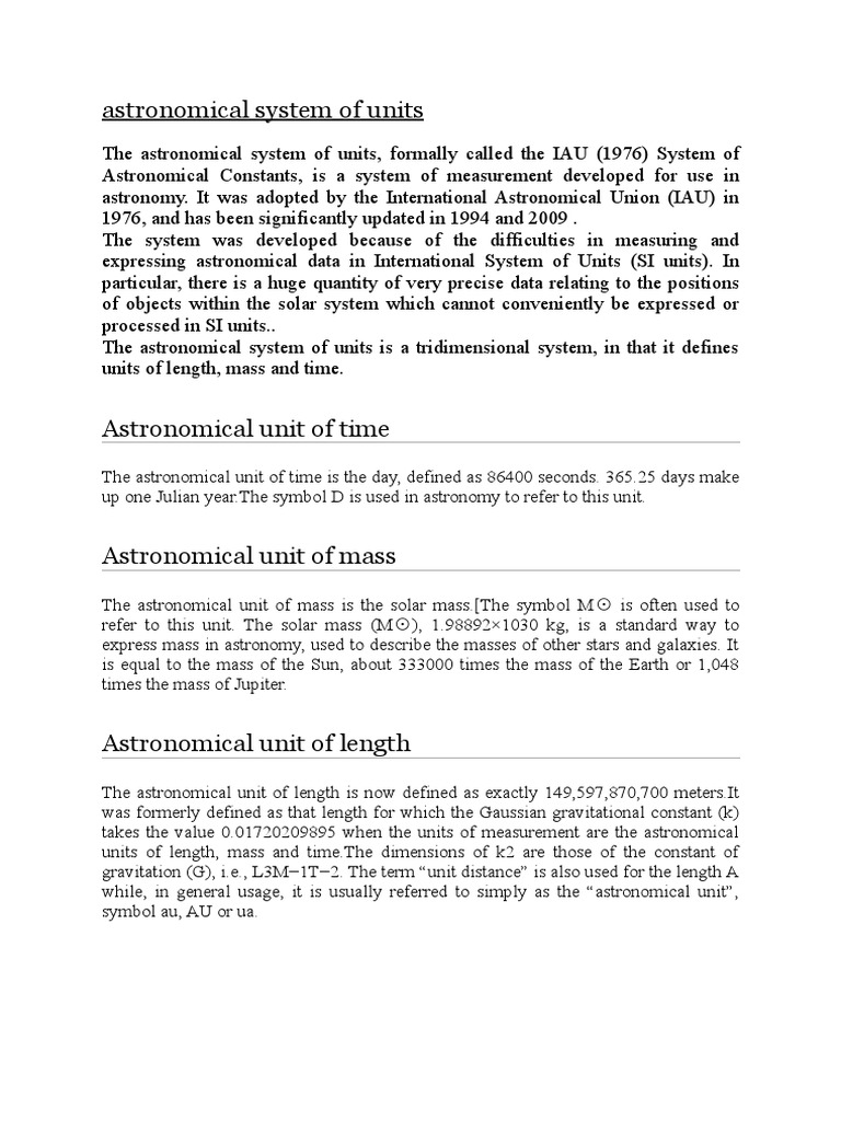 Astronomical System of Units Explained | PDF | Social Science ...