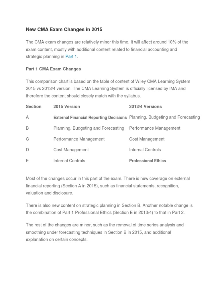 New CMA Exam Changes in 2015 | PDF