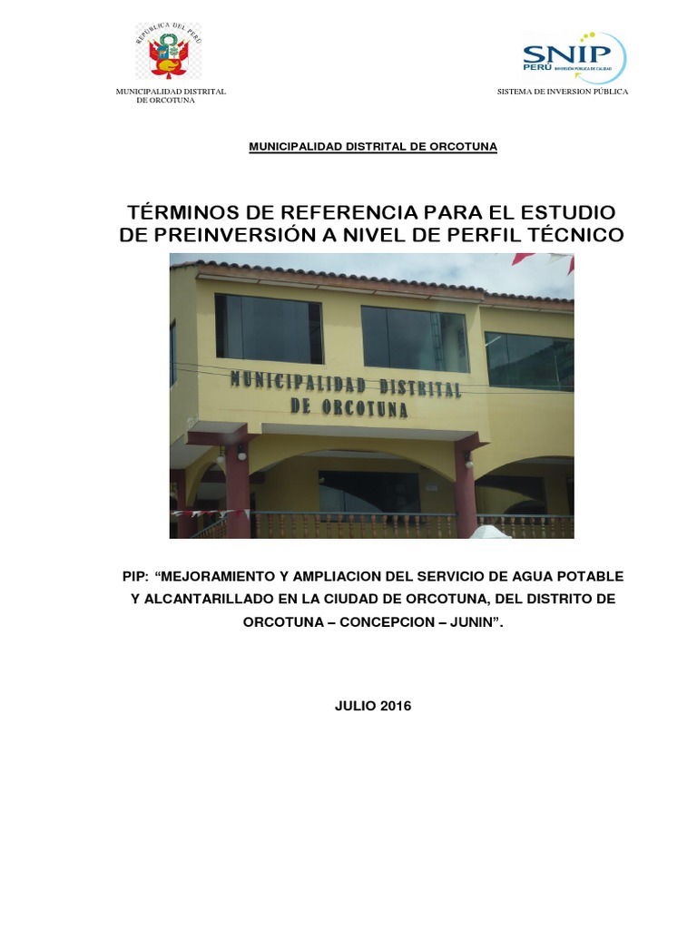 TRD Agua y Alcantarillado Perfil Orcotuna | PDF | Agua | Presupuesto