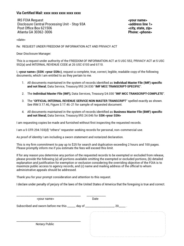 IRS FOIA Request For MFT | PDF | Freedom Of Information Act (United ...