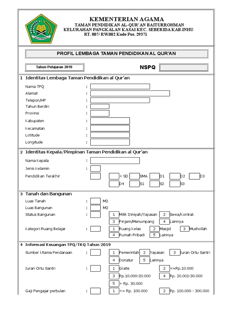 Format Laporan Bulanan TPQ Yg Baru | PDF