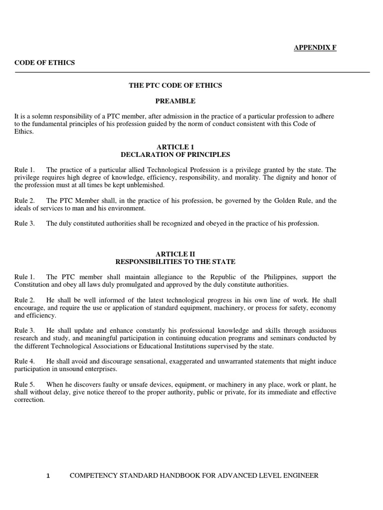 D-PTC Code of Ethics | PDF | Employment | Profession